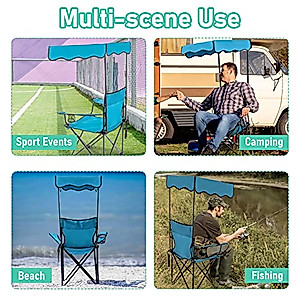 rotinyard Folding Camping Chair with Canopy Shade for Adults, Portable Beach Chairs with Umbrella Support 330 lbs, Heavy Duty Lawn Chair with Cup Holder for Outdoor Fishing Picnic Garden Sports Patio