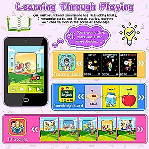 JYNZYUPO Kids Smart Phone Learning Toy Phone Gifts for Girls 3 4 5 6 Year Old Phone Touchscreen Learning Toy Christmas Birthday Gifts for 3 4 5 6 7 8 9 Year Old Girls with 8G SD Card