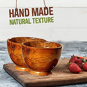 Wooden Small Bowls - 100% Natural Food Grade Acacia Wooden Serving Bowls for Condiments, Dip Sauce, Ketchup, Jam, Nuts, Rice, Soup, Prep, Olive - Round Wooden Brown Bowl (Set of 6)