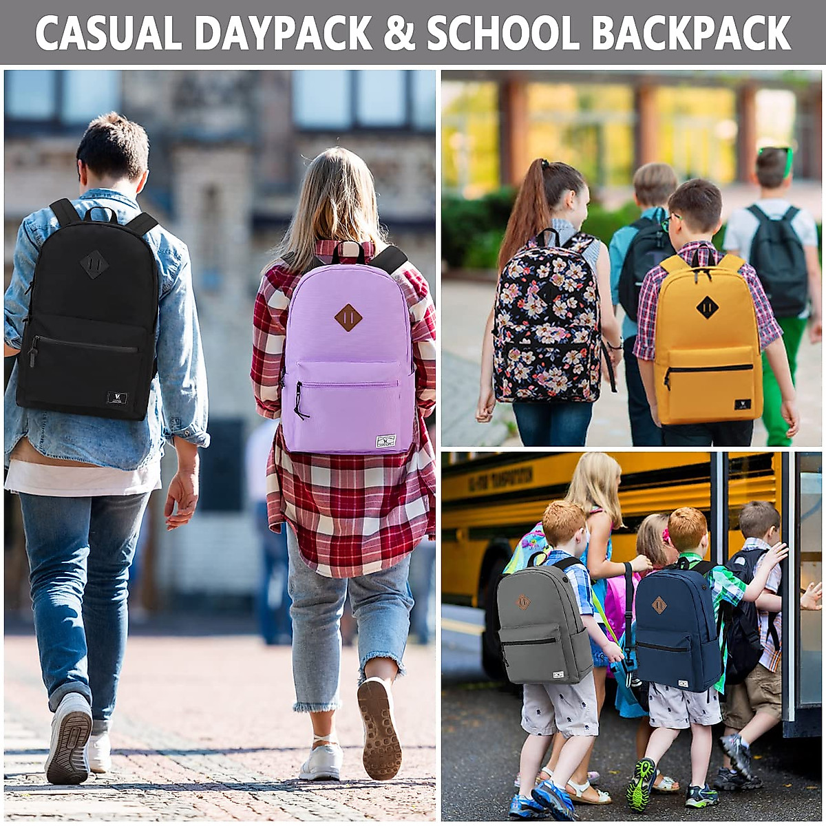 VX VONXURY Lightweight School Backpack for Teen Boys and Girls,Water Resistant Bookbag for Travel Work(Grey)