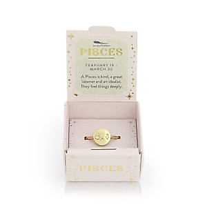 Lucky Feather Pisces Zodiac Sign Ring Gift Constellation Gifts for Women and Teen Girls, 14K Gold-Dipped Pisces Ring, One Size