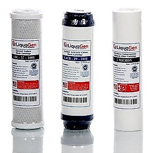 LiquaGen - Replacement Pre-Filter Set for Reverse Osmosis Water Filter Systems- 10" | 1 PP Sediment, 1 Carbon Block (CTO) & 1 Activated Charcoal (UDF) | Highly Compatible Ultrapure Water Purifier Kit