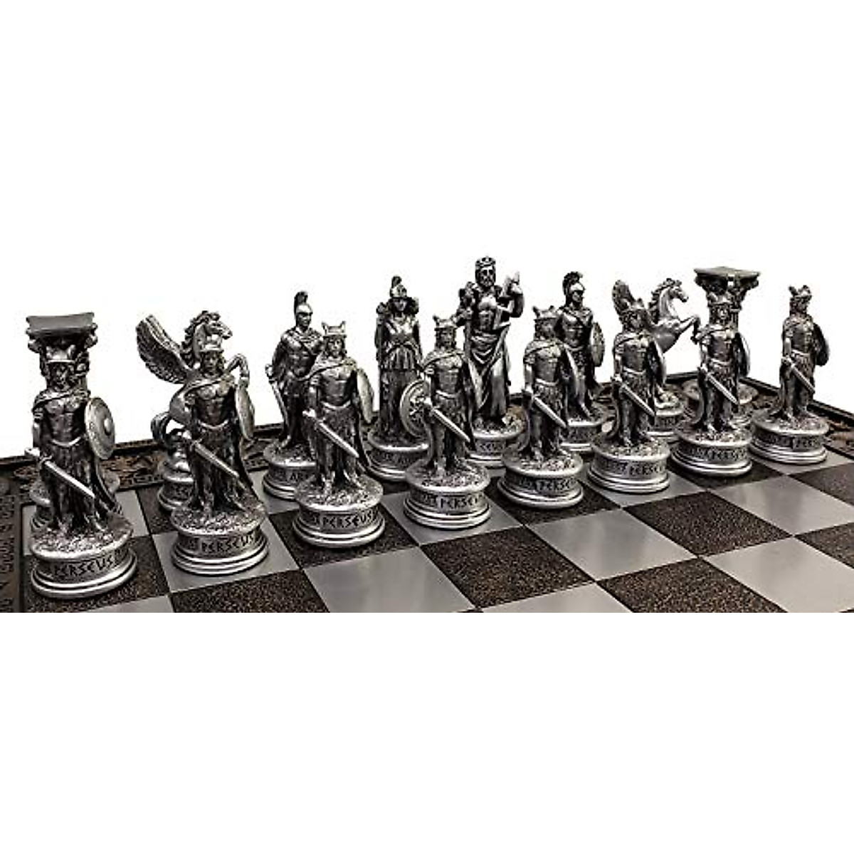 Greek Mythology Olympus Gods Zeus vs Poseidon Pewter and Bronze Color Chess Set with 17" Greek Board