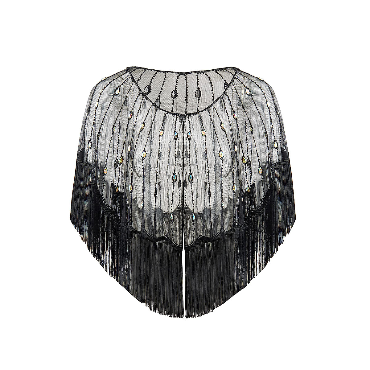 BABEYOND Sequin Beaded Shawl Wrap 1920s Evening Cape Shawl Gatsby for Evening Dresses Wedding Party (Black)