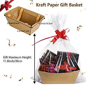 Aoibrloy Basket for Gifts Empty, Kraft Basket With Handles Gift Basket Kit With 5 Empty Gift Baskets, 5 Bags and 5 Bows, Gift Packages for Valentine's Day, Wedding, Birthday Party Gift Wrapping
