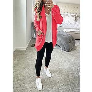 ZESICA Women's 2023 Fall Long Sleeve Open Front Cardigans Casual Lightweight Soft Chunky Knit Draped Sweaters Outerwears,Watermelon,Medium
