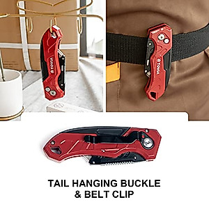 T TOVIA Folding Utility Knife Quick Change Box Cutter, 3-Position Retractable Blades, Blade Storage Design with Extra 3 Blades, Box Knife for Cartons, Cardboard and Boxes