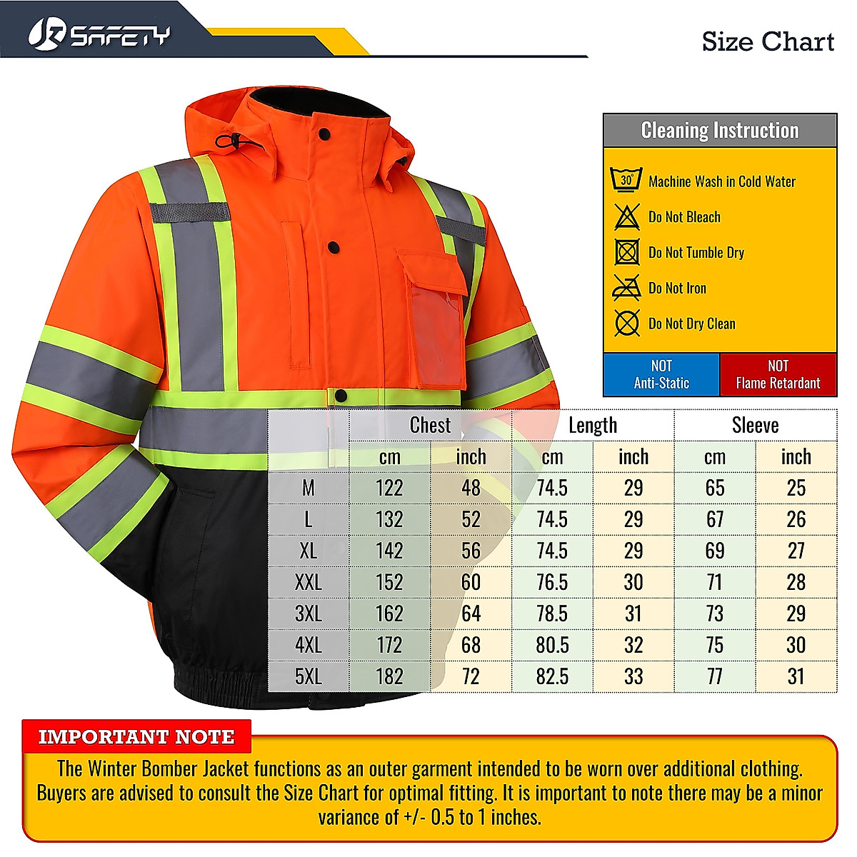 JKSafety Hi-Vis Winter Safety Bomber Jacket for men and women | Winter Safety Jacket Durable and Waterproof | Construction Work Jacket for Winter | Cold Weather PPE | ANSI Class 3 (116-OBlk L)