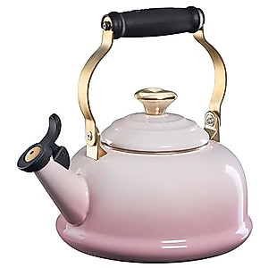 Le Creuset Enamel On Steel Whistling Tea Kettle w/Figural Heart Knob, Shell Pink