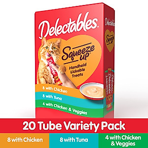 Delectables Squeeze Up Variety Pack, Creamy Squeezable Puree, Lickable Wet Cat Treats, Grain Free, No Added Fillers, No by-Products, No Added Preservatives, 0.5 Ounces Tube, 20 Tubes Total