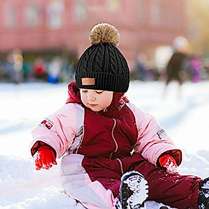 3 Pieces Kids Knitted Woolen Hat Winter Warm Pom Pom Beanie Cap Knit Hat with Detachable Pom for 1-3 Years Old Girls Boys (Black, Dark Pink, Khaki, Single Hairball)