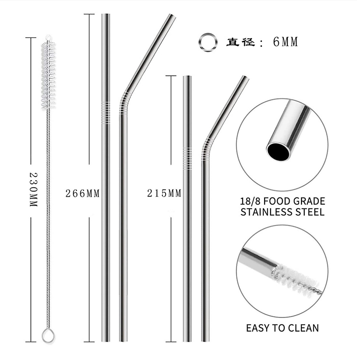 Reusable Metal Straw Pack of 16 Sets With 2 Tube Brash And Travel Package Stainless Steel Straws Drinking for 20 24 30 oz Tumbler