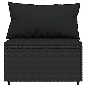 vidaXL Patio Middle Sofa with Cushions, Weather-Resistant Black Poly Rattan Material, Flexible Modular Design, Comfortable Outdoor Seating Solution, Complete with Installation Manual