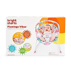 Bright Starts Baby Bouncer Soothing Vibrations Infant Seat - Removable-Toy Bar, Nonslip Feet, 0-6 Months Up to 20 lbs (Flamingo Vibes, Pink)