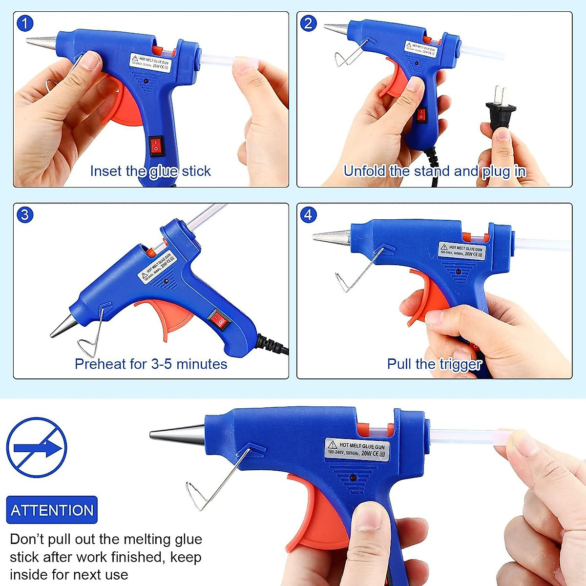 Kimystam Set Silicone Soldering Gun, Mini Hot Glue Gun Kit with 100 Glue Sticks for School Crafts DIY Arts Quick Home Repairs, 20W