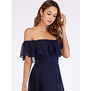 Ever-Pretty Women's Elegant Off The Shoulder Side Split High Waist Flowy Chiffon Maxi Bridesmaid Dress Navy US12