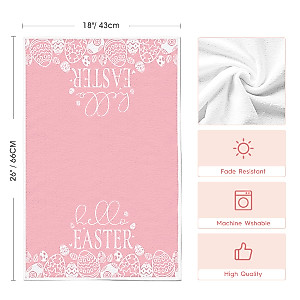 Artoid Mode Gnome Bunny Rabbit Eggs Pink Hello Easter Kitchen Towels Dish Towels, 18x26 Inch Seasonal Spring Decoration Hand Towels Set of 2