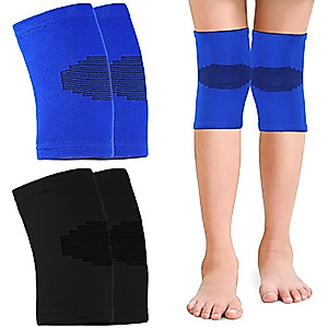 2 Pairs Kids Knee Sleeve Kids Knee Brace Children Knee Support Kids Knee Compression Sleeve Child Knee Pads for Basketball, Volleyball, Sports, Gymnastics, Black and Blue (Medium)