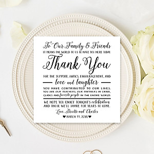 Hello Love Goods Personalized Wedding Reception Place Setting Thank You Cards, Table Decoration Centerpieces, 5.25x5.25, Made in the USA