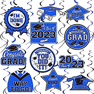 31 Pieces Graduation Party Supplies, 2023 Graduation Hanging Swirl Congrats Grad and Graduation Party Decorations(Blue, Black)