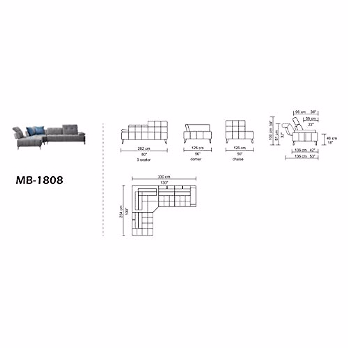 Limari Home Caprock Sectional Sofa, Gray
