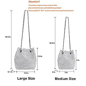 Women's Evening Bag- Upgraded Larger Size Full Rhinestones Bucket Bag Shining Crossbody Bag Shoulder Bag for Party Wedding Date Night (Large (7.9''x7.9‘’x5.1''), Silver)