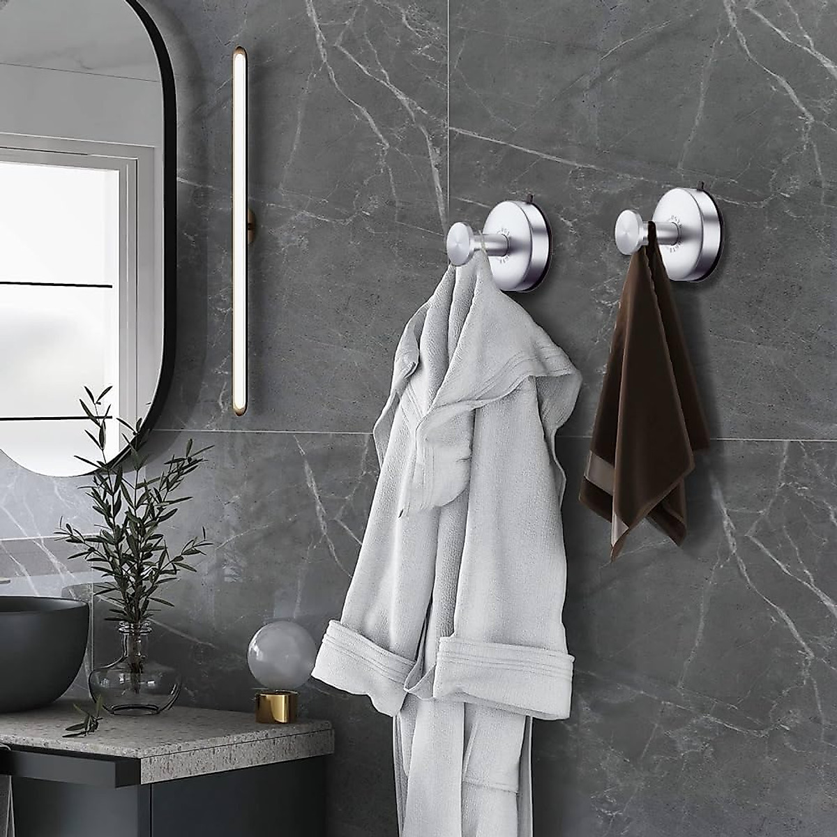 DGYB Suction Cup Hooks for Shower Set of 2 Brushed Nickel Towel Hooks for Bathrooms Waterproof Stainless Shower Hooks for Inside Shower 15 Lb Bathroom Hooks for Towels