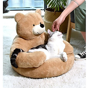 Cute Cuddler Bear Dog Beds, Super Soft Plush Pet Beds, Warming Comfy Calming Dog Bed, Warm Lovely Bear Hug Plush Nest Washable Cat Bed for Small Medium Dogs (Medium, Grey)