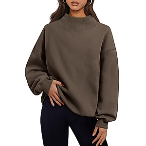 Trendy Queen Womens Oversized Sweatshirts Turtleneck Pullover Long Sleeve Hoodies Tops Fall Fashion Outfits 2025 Clothes Coffee XL