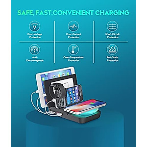 70W Charging Station for Multiple Devices, 5 in 1 Fast Charging Dock with 10W Max Wireless Charger and 4 Ports Charging Dock, 30W USB C PD Fast Charging for iPad, iPhone,Tablets,Kindle