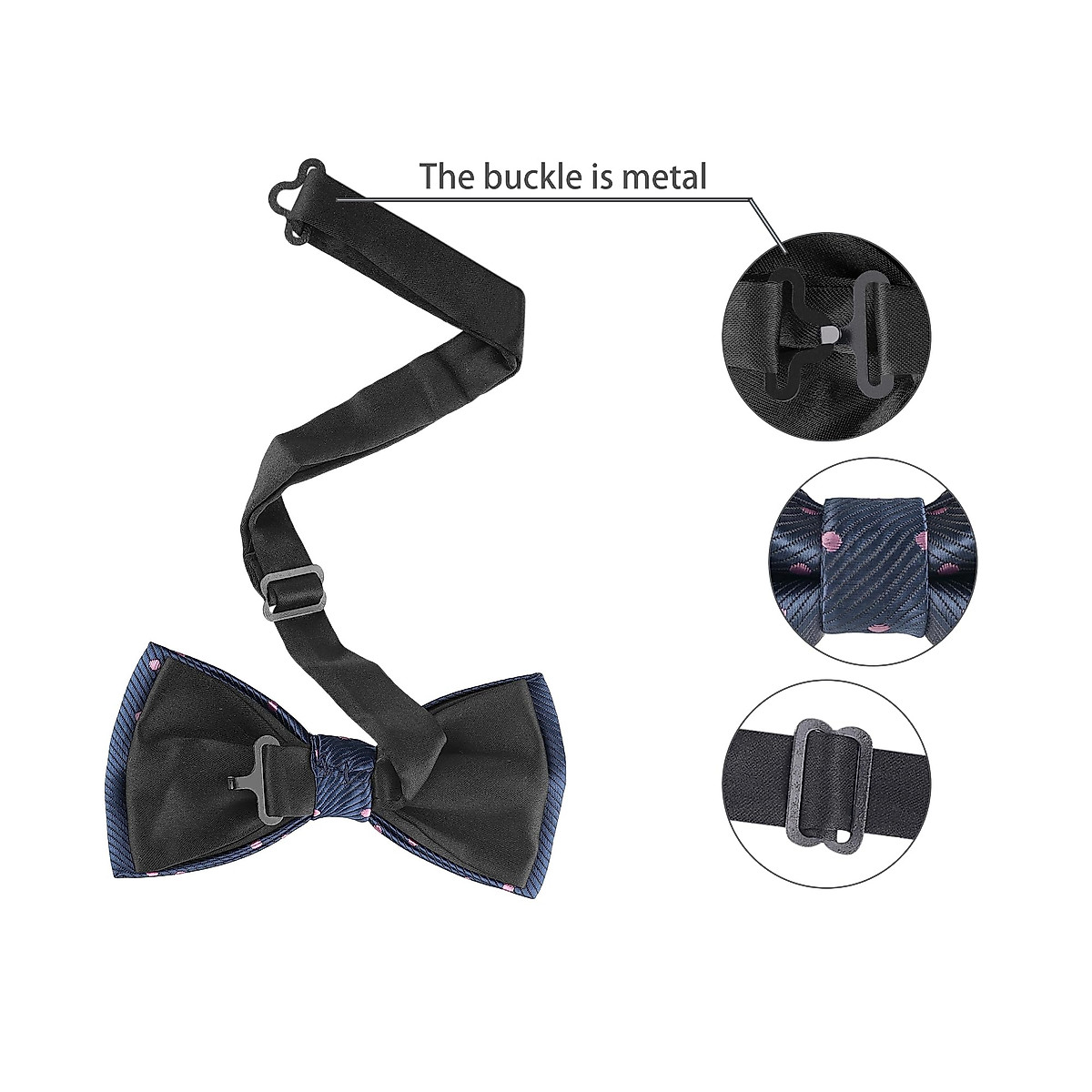 Allegra K Men's Pre-Tied Adjustable Polka Dots Neck Ties Tuxedo Work Party Prom Bowtie One Size Navy Blue Pink