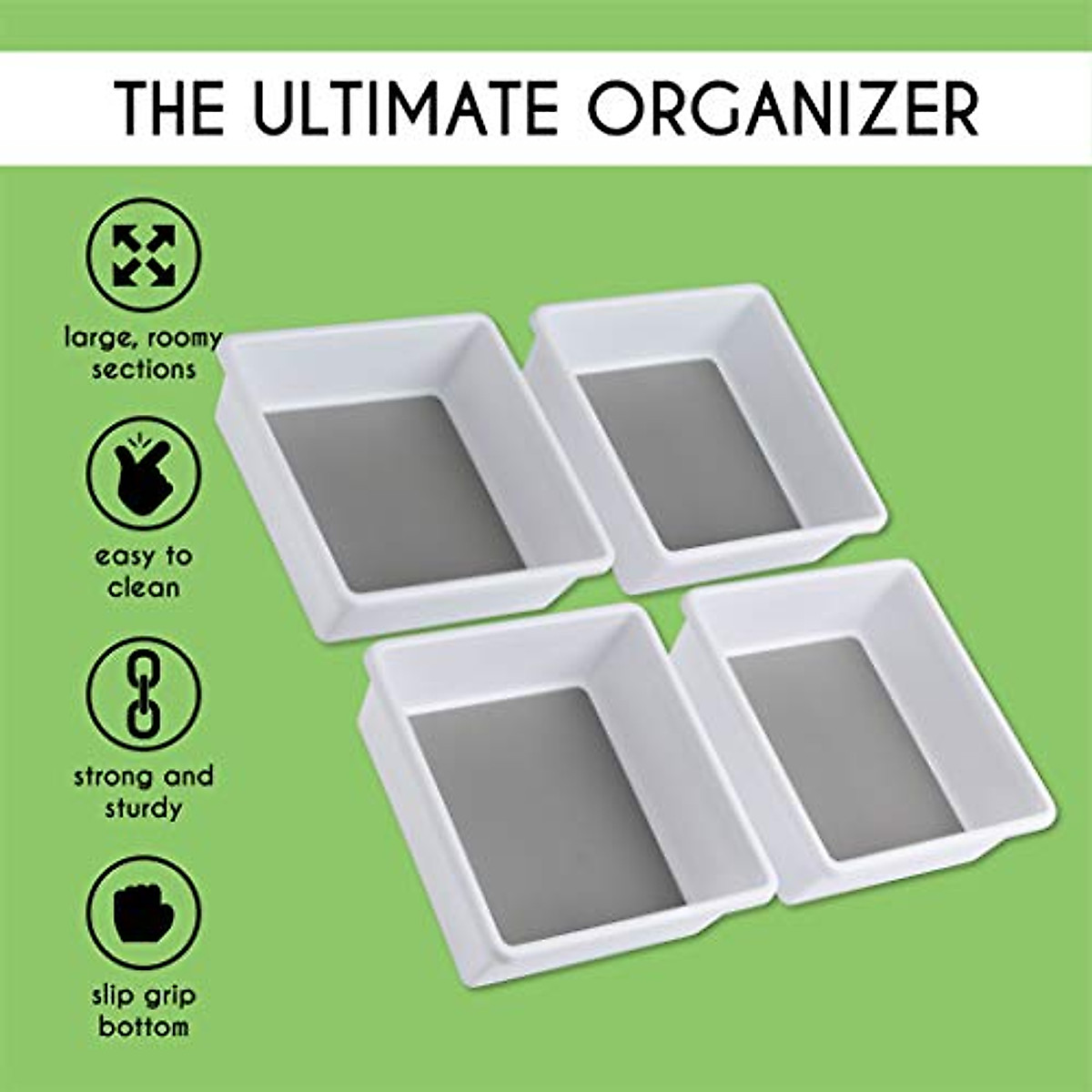 LIVORINI Drawer Organizers | Kitchen Drawer Organizer, Desk Drawer Organizer, Junk Drawer Organizer | Organization and Storage Tray [4 Pcs]