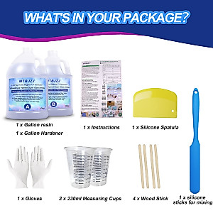 Epoxy Resin 1 Gallon Kit | MTBJZJ Supplies 1:1 Crystal Clear Resin and Hardener for Super Gloss Coating | for Bars, Tabletop Art Jewelry Casting Molds DIY