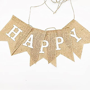 CrazyCharlie Burlap Happy Birthday Banner Swallowtail Flags for Birthday Party Decorations Swallowtail Flags