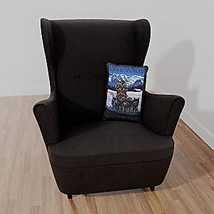 Lake Placid New York Sled Dogs Canvas Throw Pillow for Couch or Sofa at Home & Office from Travel Artwork by Artist Paul A. Lanquist 13" x 19".