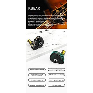 keephifi KBEAR in Ear Earphones KBEAR KS2 Wired Headphones 10mm 1BA+1DD in Ear Monitors with Detachable Cable HiFi Bass Earbuds Noise-Isolating Headset for Audiophile Musician (with mic, Dark Green)
