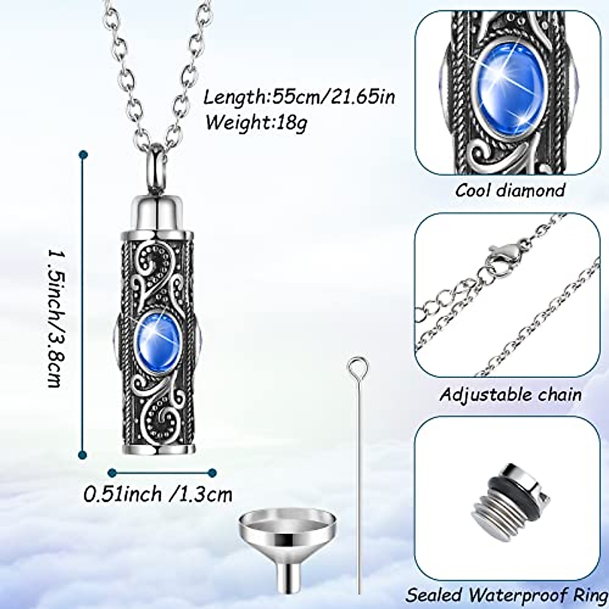 Jadive 3 Pieces Cremation Urn Pendant Necklaces Ashes Necklace Pendant Memorial Keepsake Pendant Ash Holder Cremation Jewelry for Human Ashes Memory Jewelry, 22 Inches Long