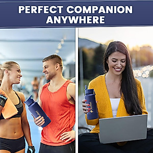 lexlion Water Bottle 32 Oz, Triple Walled Insulated Stainless Steel Reusable, Wide Mouth, Fruit Diffuser-Thermal Leaf Infuser , Silicone Sleeve&Cleaning Brush, 3 Lids Leak Proof, Metal Mug gallon