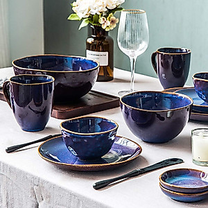 Stylish Dinner Plates,Ceramics Dinner Sets, Plate/Bowl/Mug | 36 Pieces Kiln Glaze Dinnerware - Blue Purple Porcelain Combination Set for Restaurant Family Party Halloween