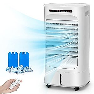 COSTWAY Evaporative Air Cooler, Portable Cooling Fan & Humidifier with Remote, 15H Timer, 63° Oscillation, 3 Modes, 3 Speeds, 2.6 Gal Water Tank, LED Display, Quiet Swamp Cooler for Bedroom Office