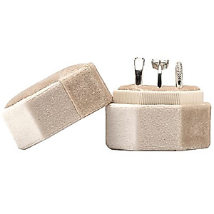 Equal Octagon Velvet Ring Box Storage 3 Slots for Wedding Ceremony Proposal Engagement Birthday Gift (Beige)