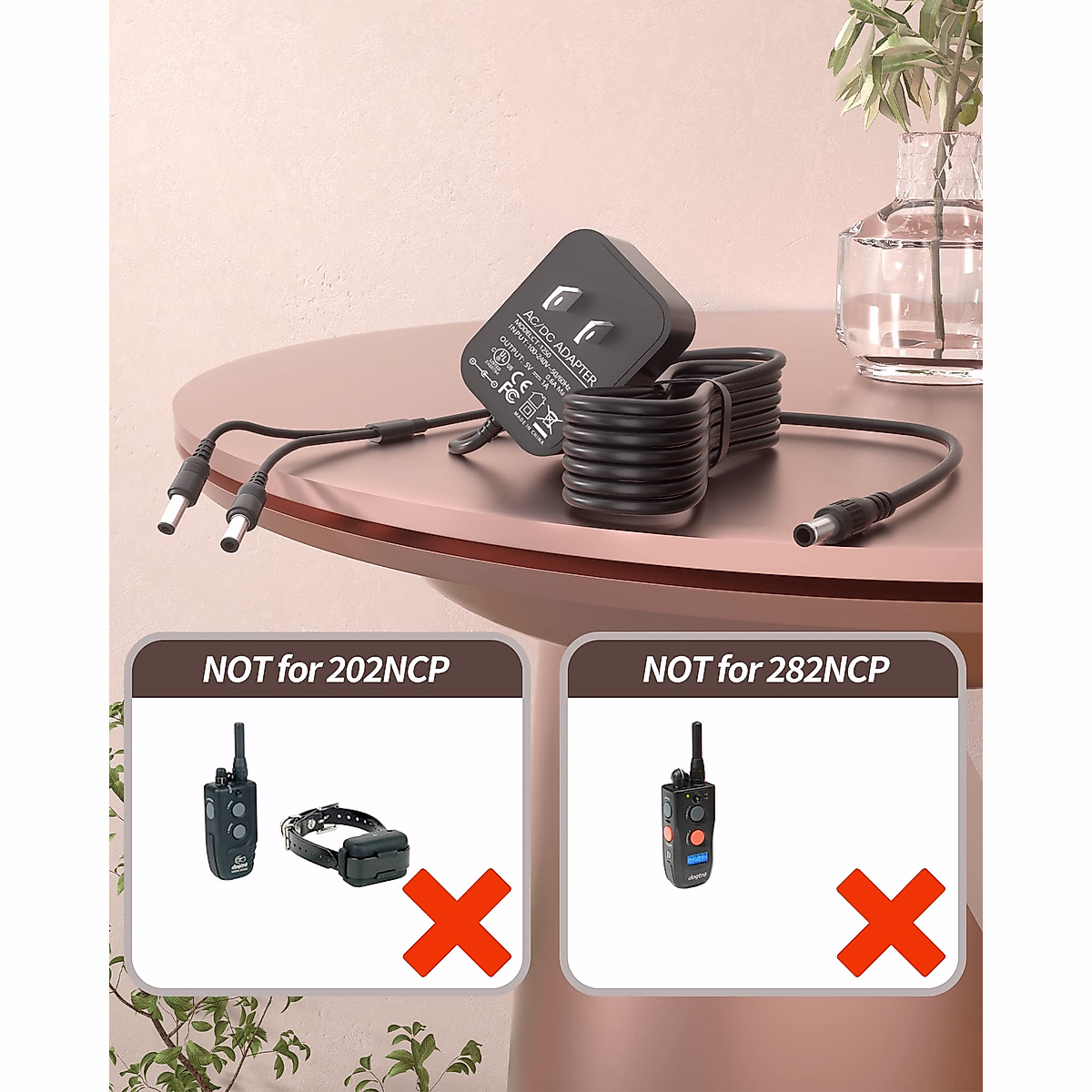 VHBW 5V Charger Replacement for Dogtra with Splitter Cable, Replacement SBC5V1000 Charger Compatible with Dogtra iQ Series, YS600, 200C, 280C, EF-3000 Gold Receiver,YS300 Collar Trainer (UL Listed)