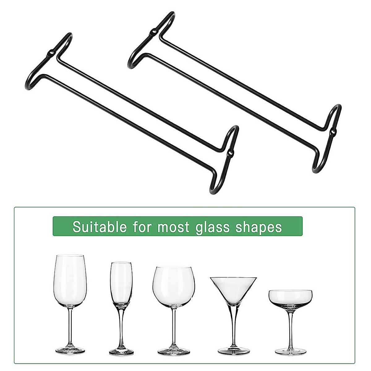 Boagkaah Stemware Wine Glass Hanging Rack, Metal Stemware Holder Storage Wall Mount for Cabinet Kitchen Bar Pub(Black,4 PCS)