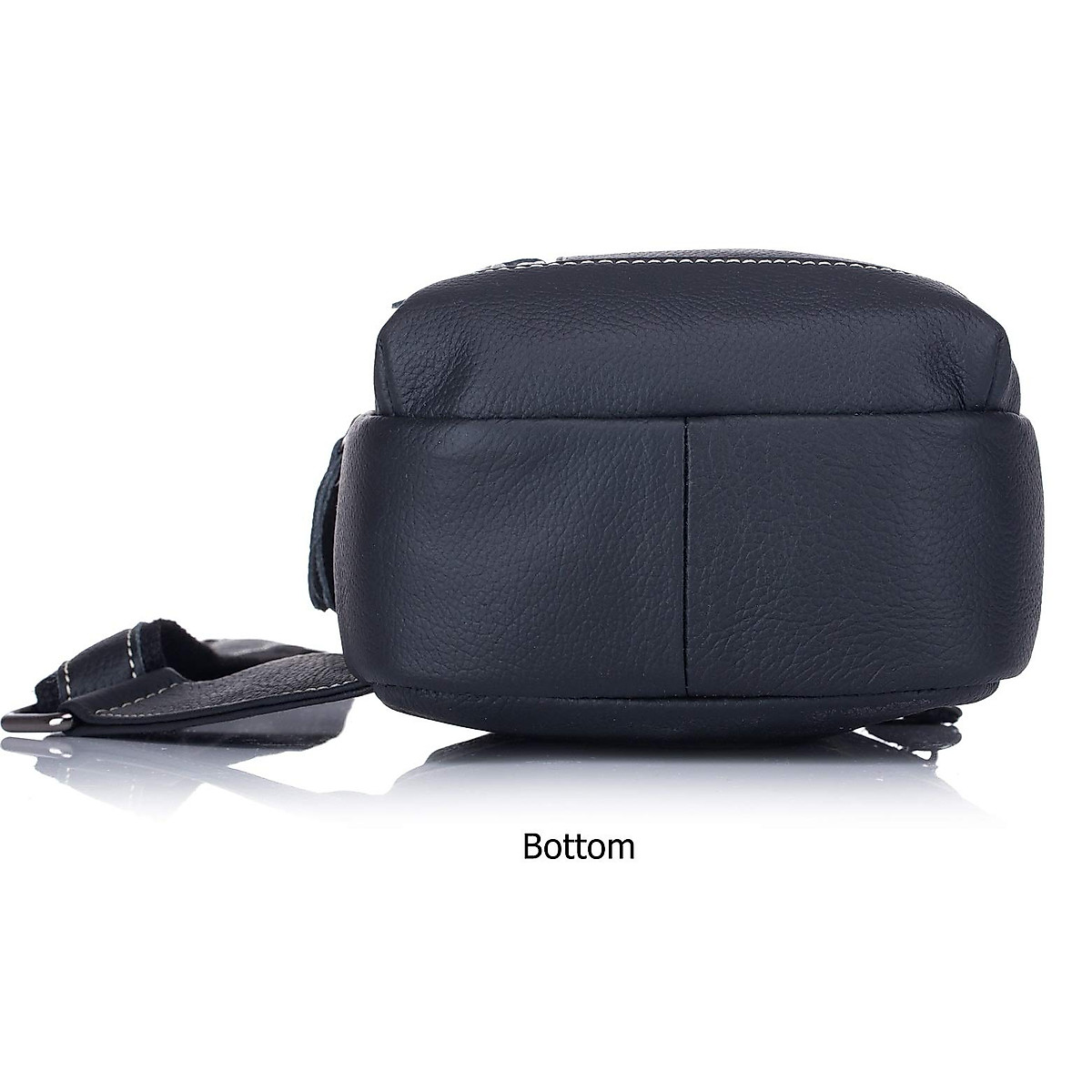 BULLCAPTAIN Genuine Leather Men Sling Crossbody Bag Multi-pocket Chest Bag Casual Travel Hiking Sling Backpack with Earphone Hole (Black)