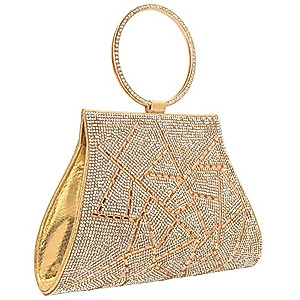 MOSSMON Crystal Clutch Purses Bride and Bridesmaid Handbag Elegant Wristlet Evening Bag for Women（Gold）