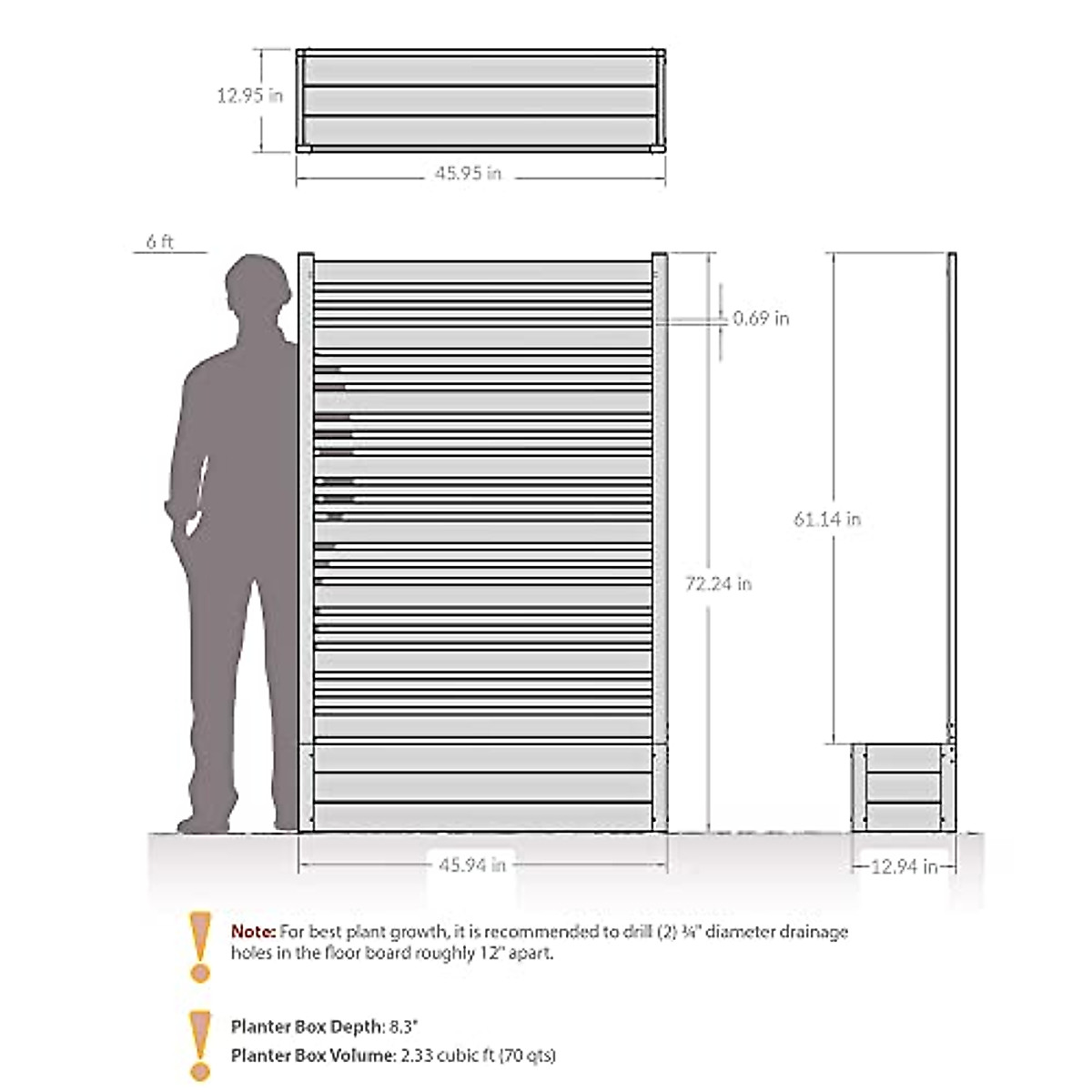 Enclo Privacy Screens EC18024 6ft H x 4ft W x 1ft L Florence WoodTek Vinyl Outdoor Freestanding Privacy Fence Screen Panel and Planter Box Kit (1 Screen), Cedar Color