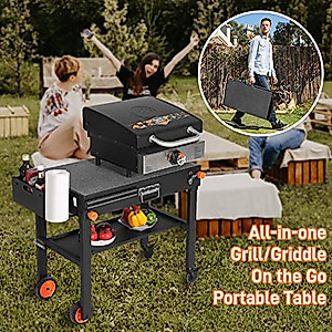 Portable Outdoor Grill Table, Folding Grill Cart Solid and Sturdy, Blackstone Griddle Stand Large Space, Blackstone Table with Paper Towel Holder, Grill Stand for Blackstone Griddle, Ninja Grill etc.