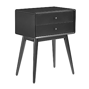 Elle Decor Stephanie Side Table, Mid-Century Modern Nightstand or Living Room Accent with Two Drawers for Storage, Monochrome Painted Wood, Black