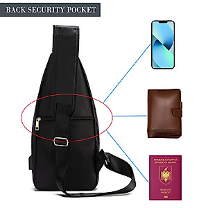 Men Sling Backpack Nylon Water Resistant Shoulder Chest Crossbody Sling Bag with USB Charging Port Black