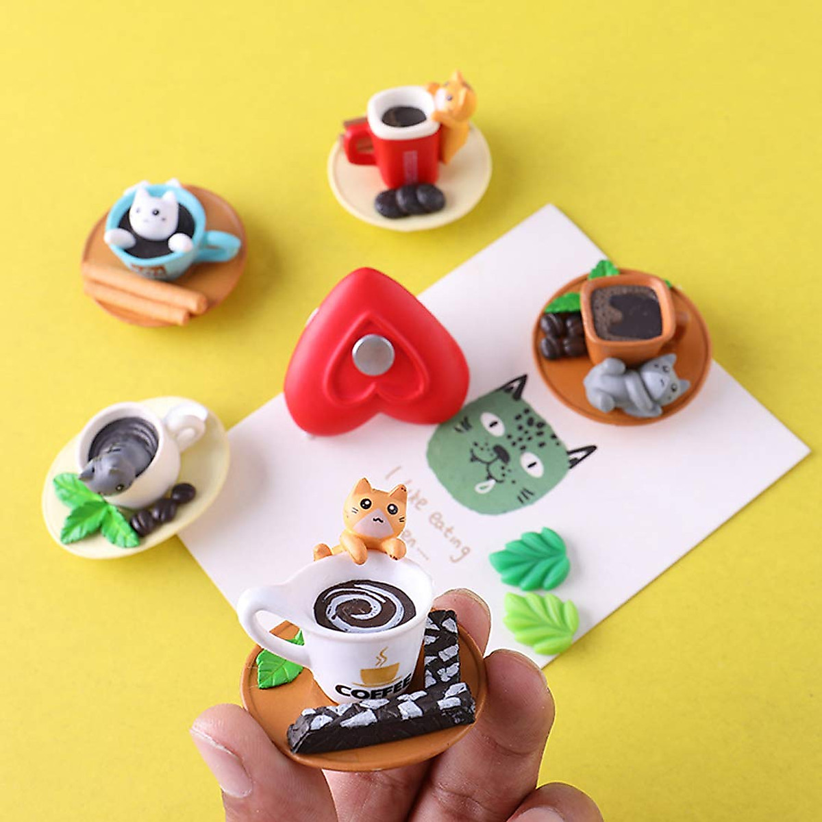 Cool Lemon Funny Cute Set of 6 3D Coffee Cats Strong Refrigerator Fridge Magnets Sticker, Kitchen Office Decoration for Whiteboard, Notes, Calendar, Notepad Gift for Kids Toddlers Adults Baby